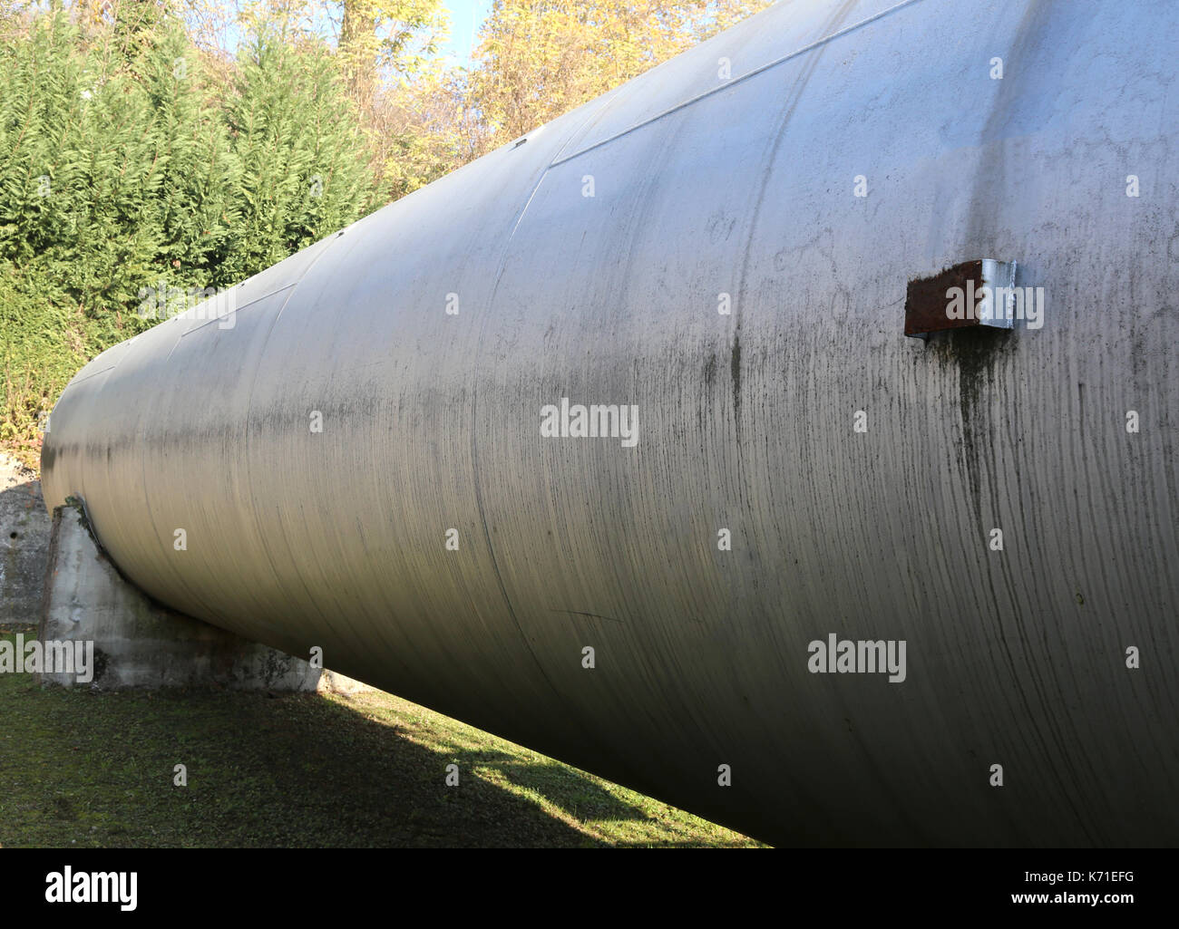 Big gas storage tanks in an industrial area. Large cylinders are used ...