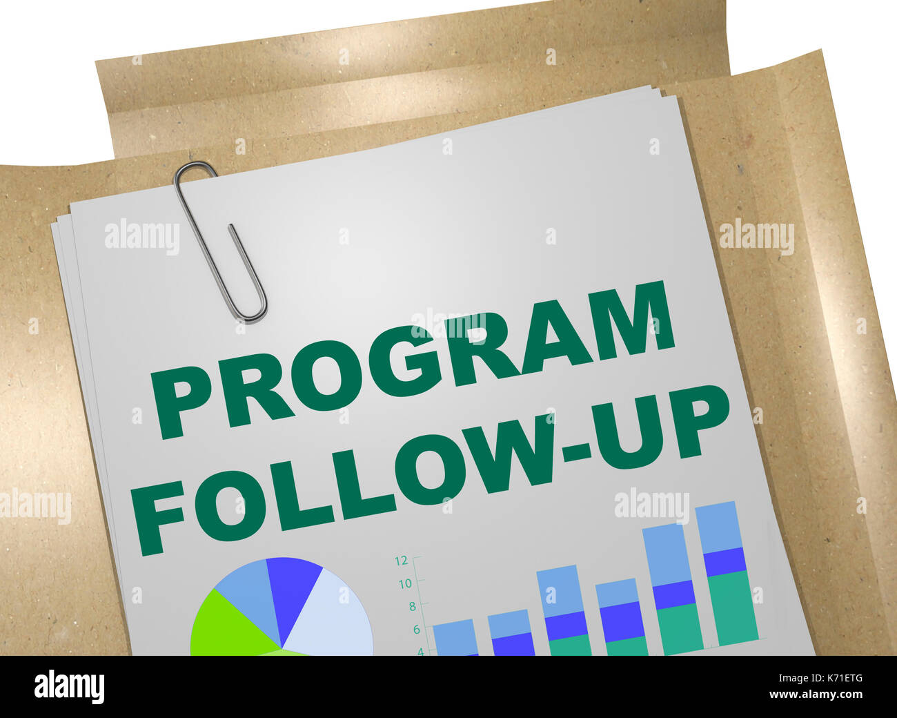 3D illustration of "PROGRAM FOLLOW-UP" title on business document Stock ...