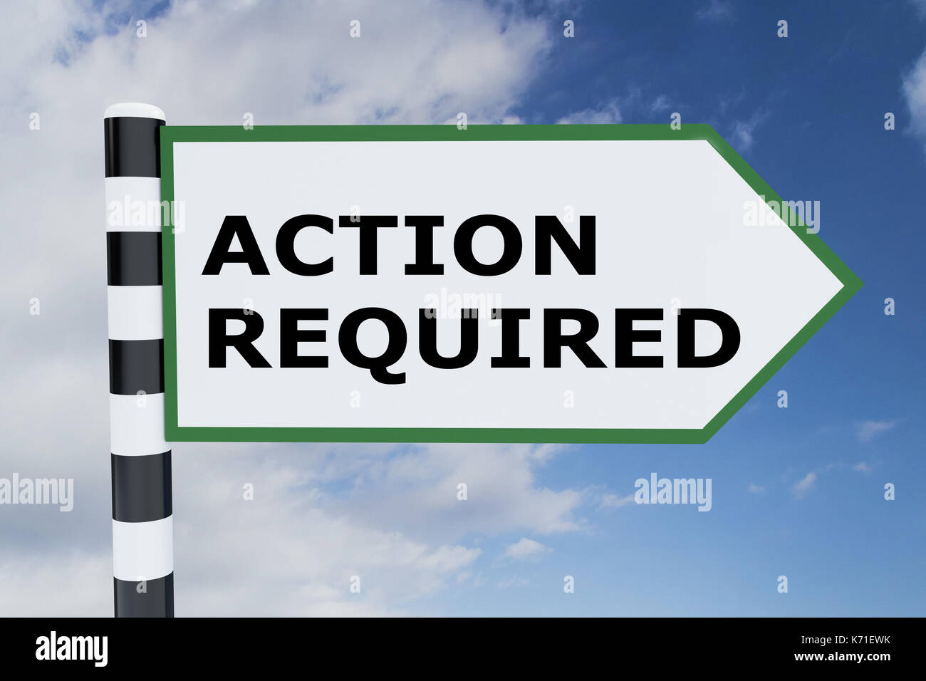 3D illustration of "ACTION REQUIRED" script on road sign Stock Photo ...