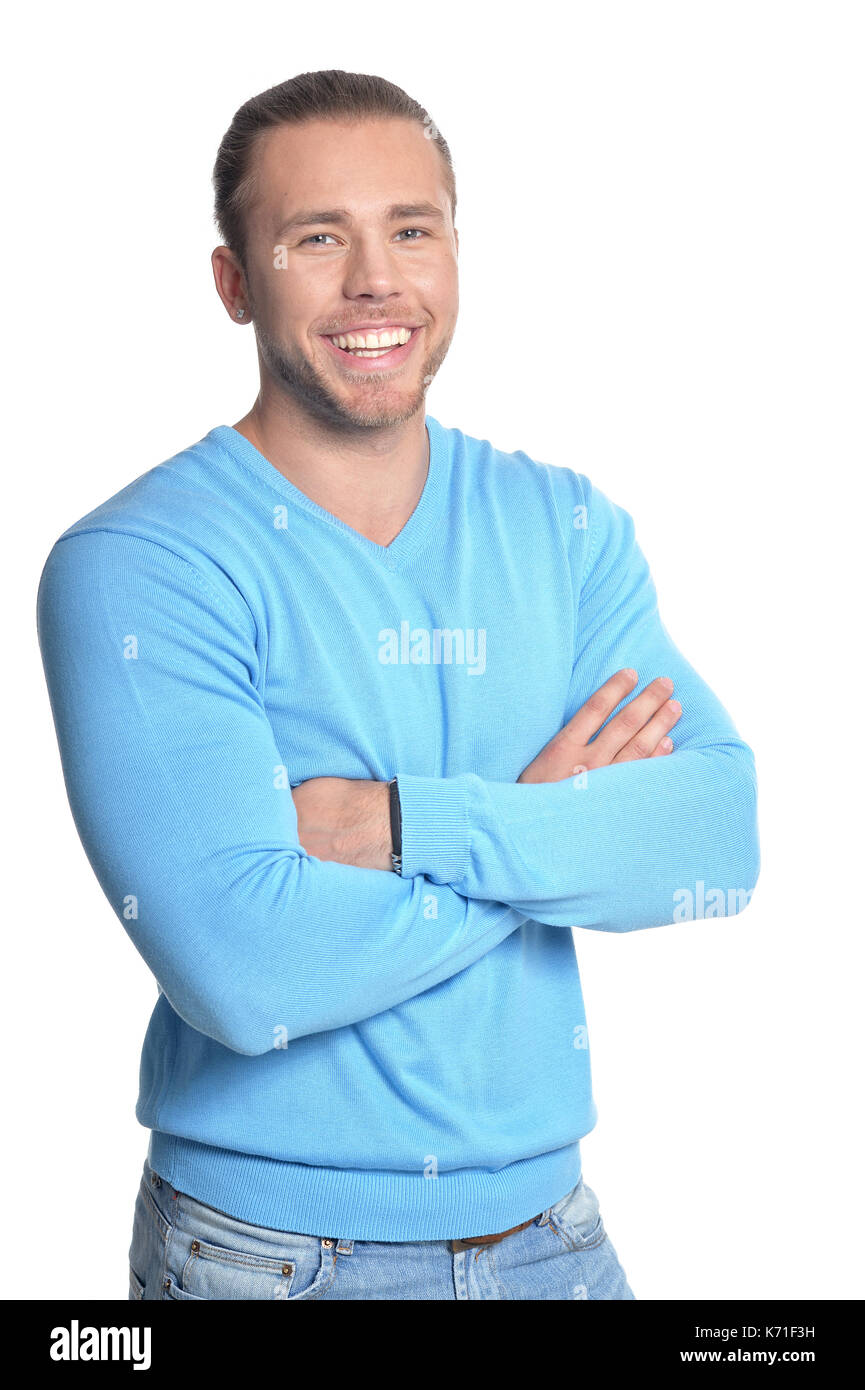 Blue backdrop man hi-res stock photography and images - Alamy