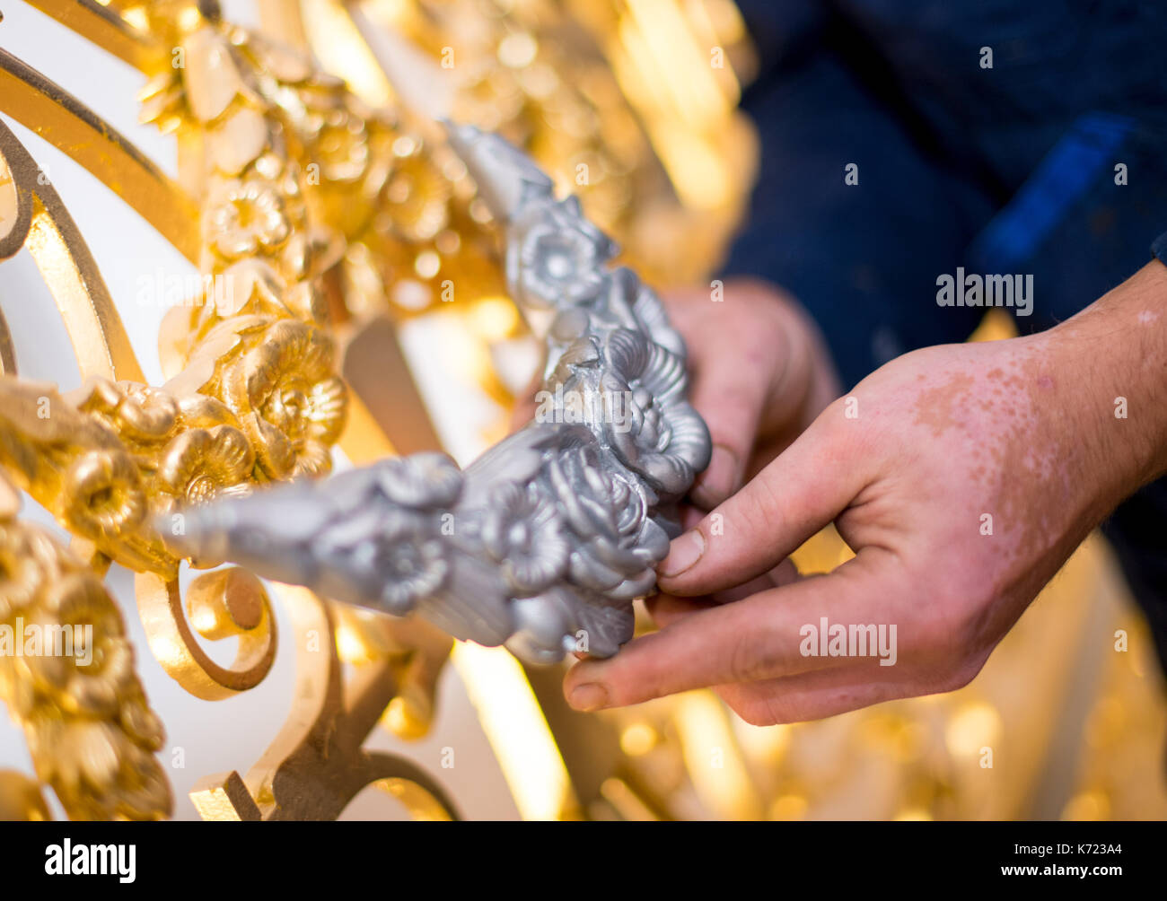 Dresden, Germany. 14th Sep, 2019. Metal worker Steffin Aurin works on a ...
