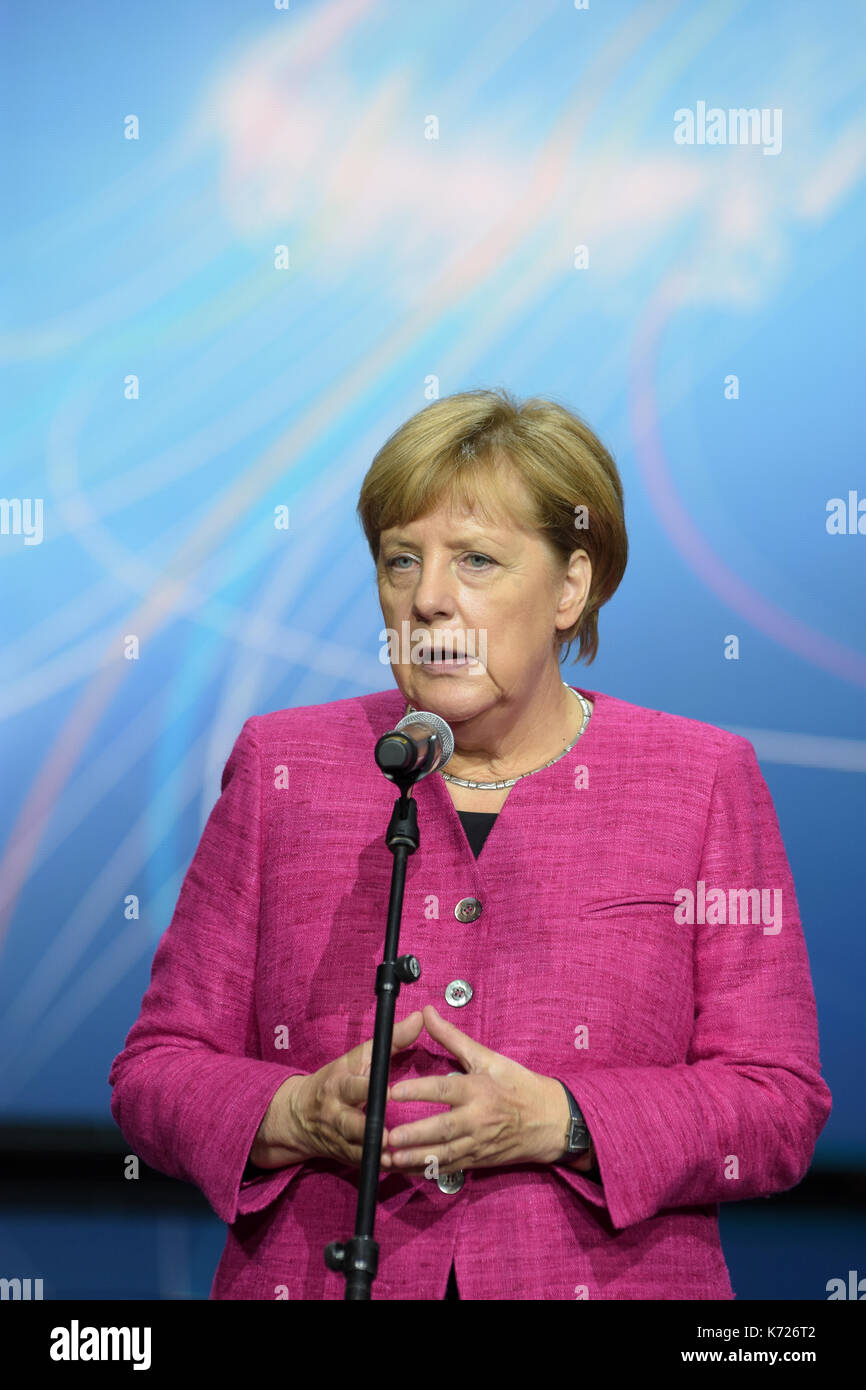 Frankfurt, Germany. 14th Sep, 2017. Angela Merkel speaking at the end ...