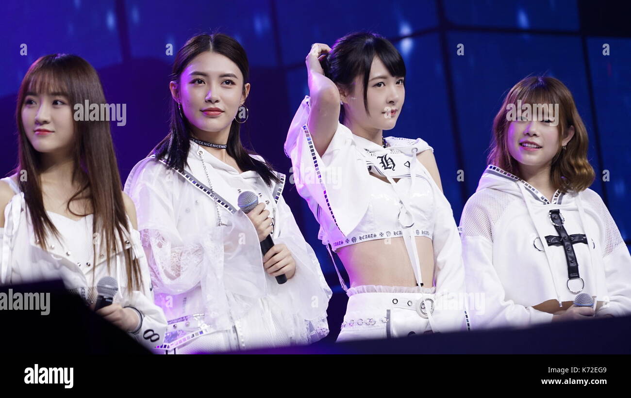 Members of Chinese girl group SNH48 perform during the 10th anniversary ...