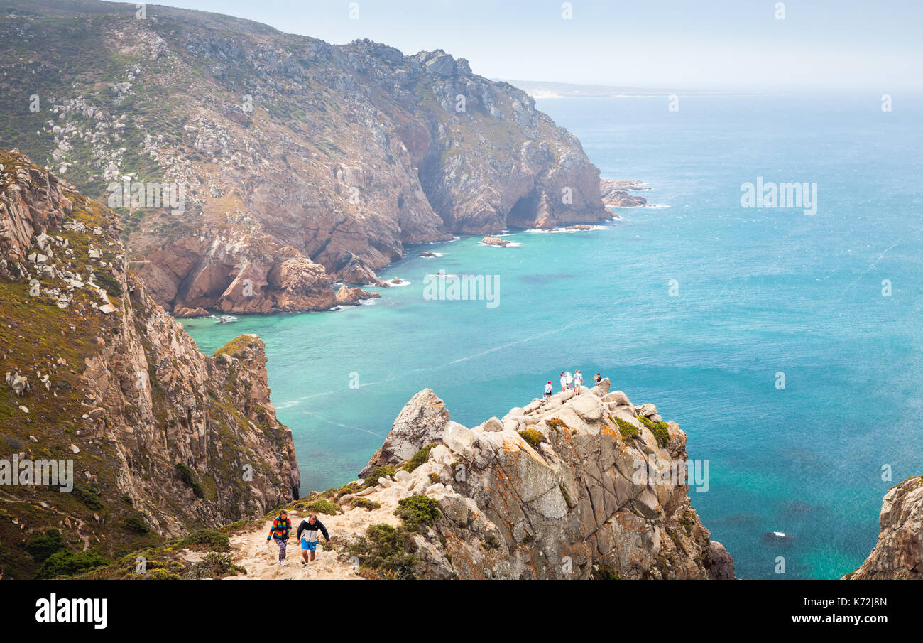 Cabo da Roca, Portugal - August 14, 2017: Tourists walk over coastal ...