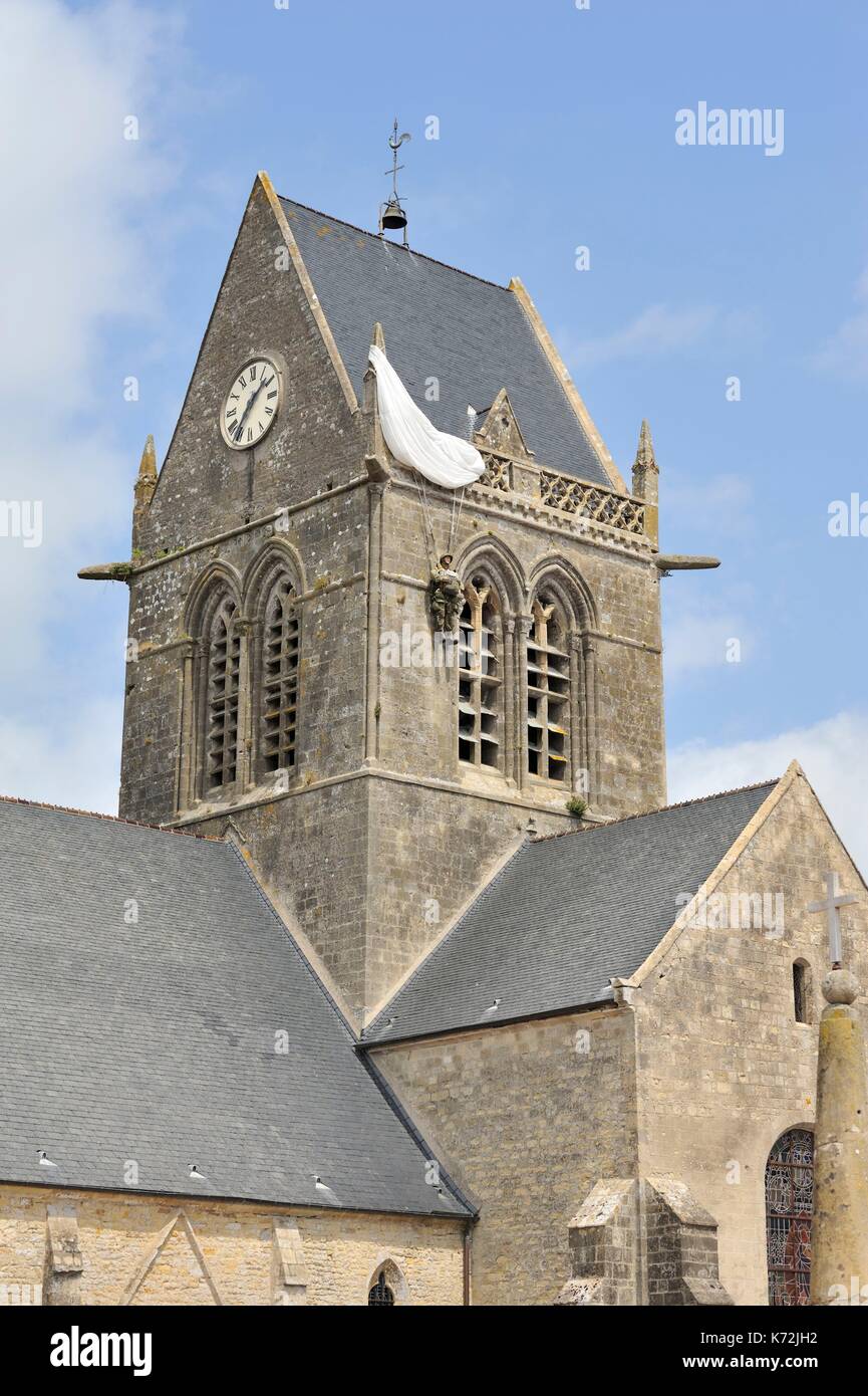Parachutist john steele on the church at sainte mere eglise hi-res ...