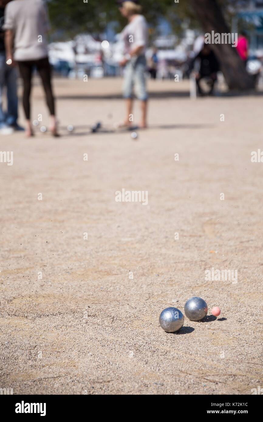 France, Alpes-Maritimes, Antibes, the port Vauban, petanque players ...