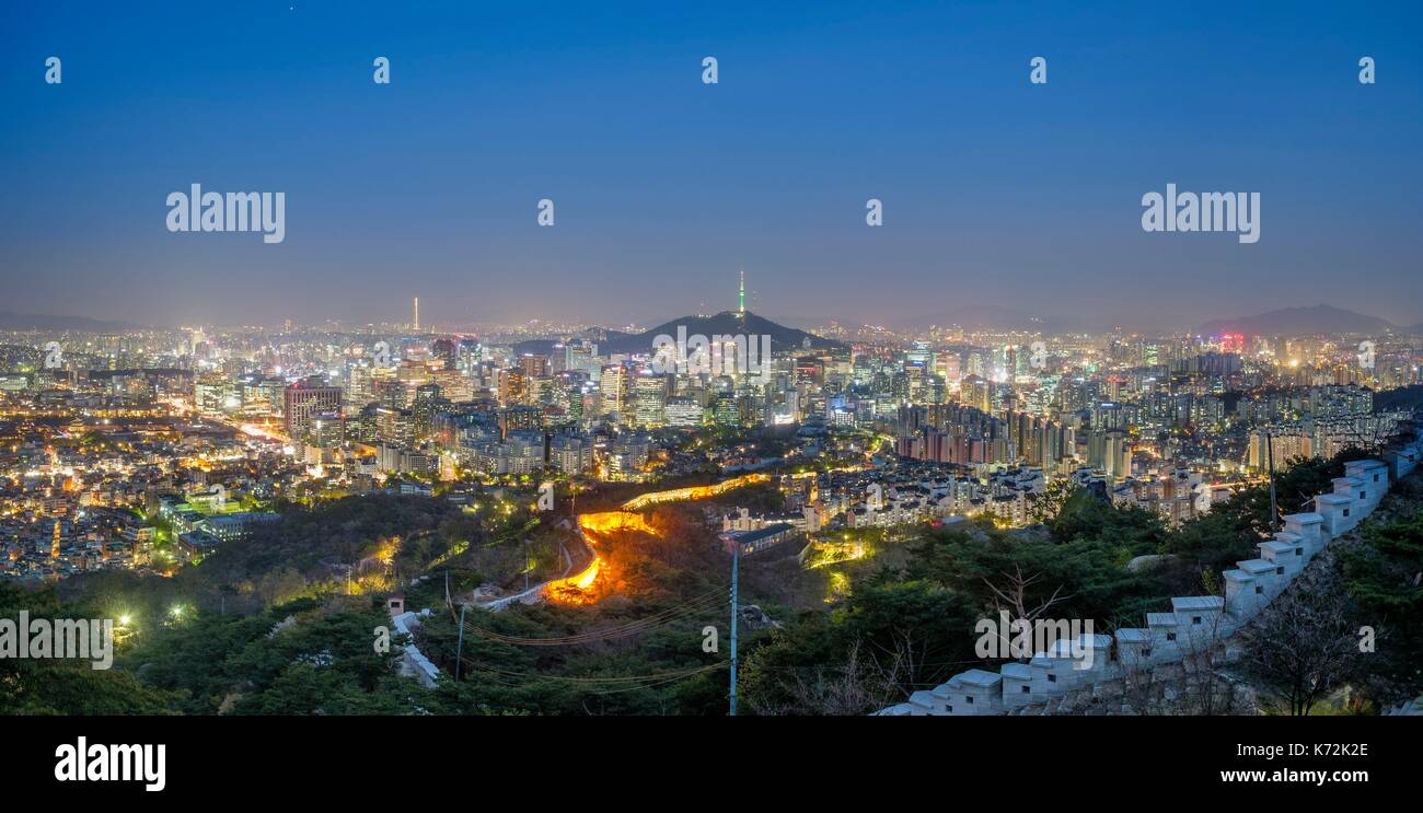South Korea, Seoul, Seoul City Wall on Mount Inwang, series of walls ...