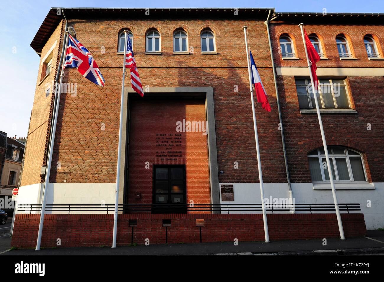 France, Marne, Reims, facade of Roosevelt high school and museum of the ...