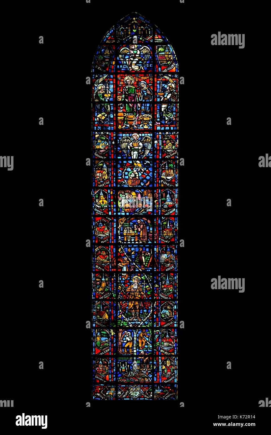 France, Marne, Reims, stained glass window of Champagne inside ...