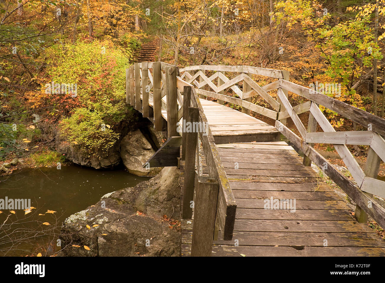 Wooden Footbridge Crossing A Creek During Autumn Stock Photo - Alamy