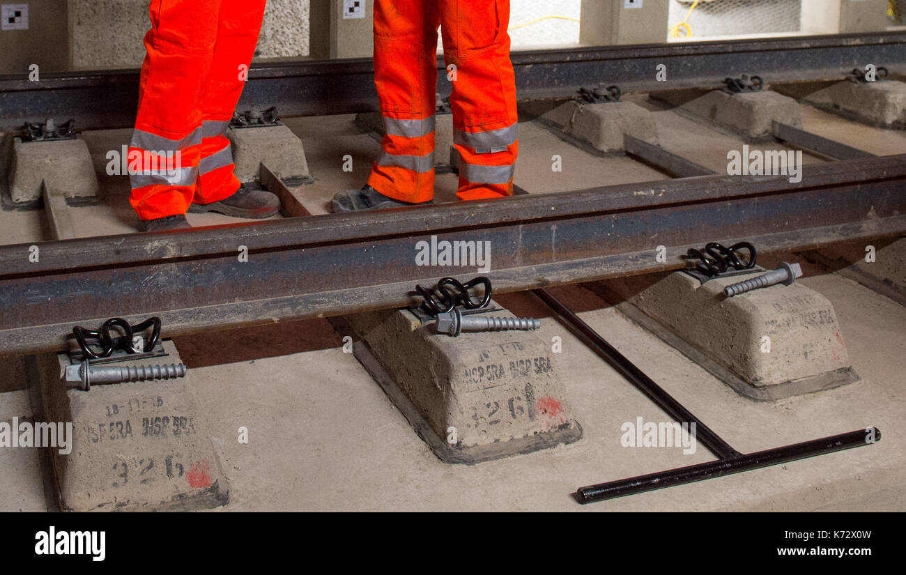 Crossrail engineers on the newly completed track as the Crossrail ...