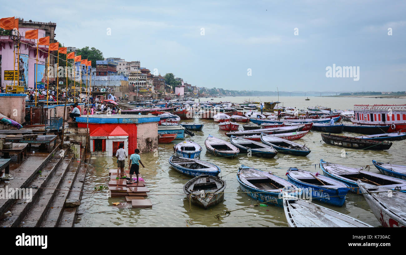 Varanasi, India - Jul 11, 2015. Landscape of Ganges River in Varanasi ...