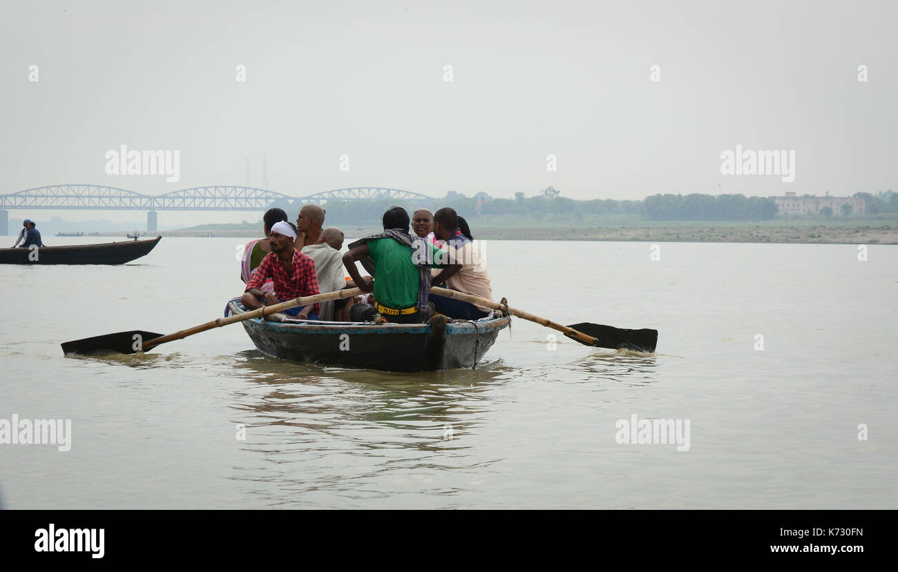 Varanasi, India - Jul 12, 2015. Tourist boat on the Ganges River in ...