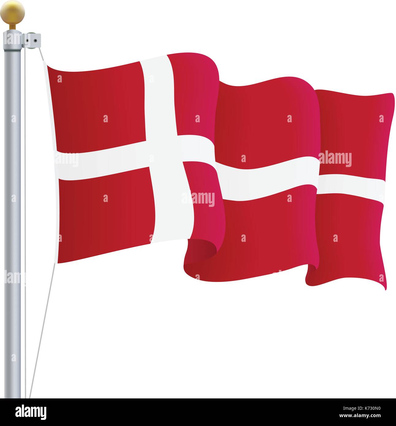 Waving Denmark Flag Isolated On A White Background. Vector Illustration ...