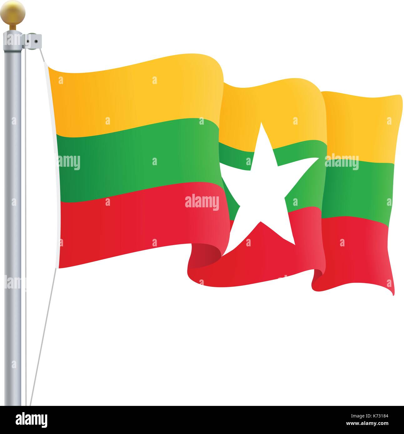 Waving Myanmar Flag Isolated On A White Background. Vector Illustration ...