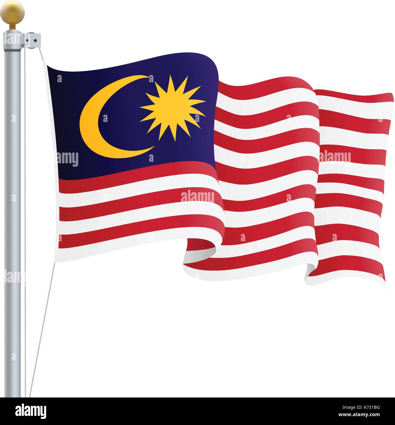 Waving Malaysia Flag Isolated On A White Background. Vector ...