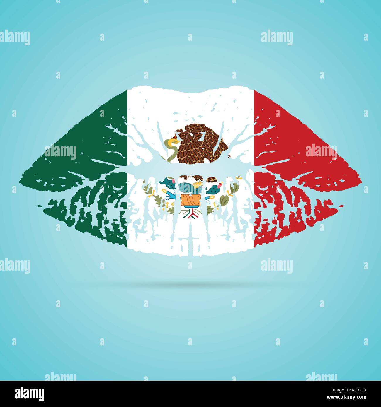 Mexico Flag Lipstick On The Lips Isolated On A White Background. Vector ...