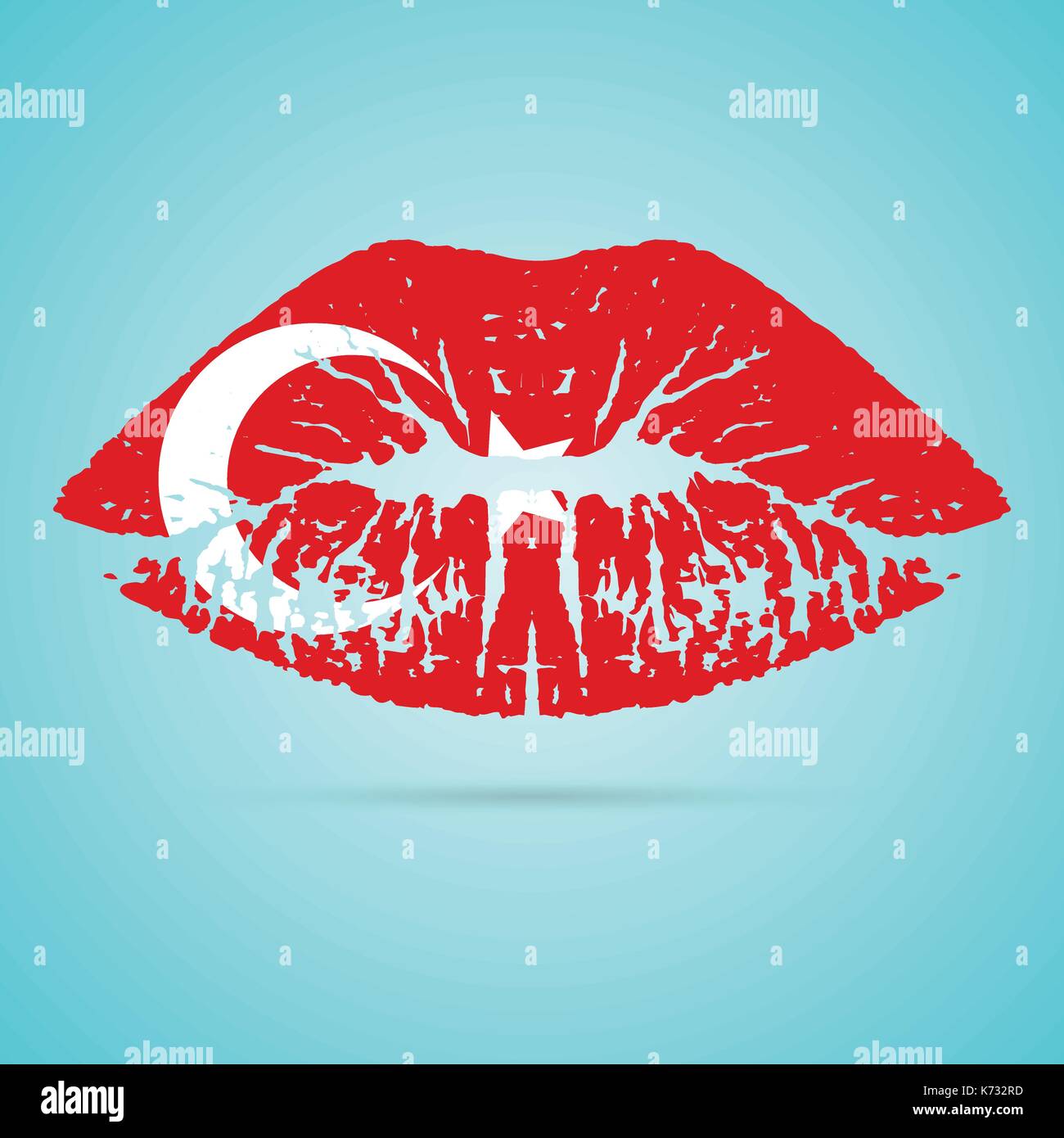 Turkey Flag Lipstick On The Lips Isolated On A White Background. Vector ...