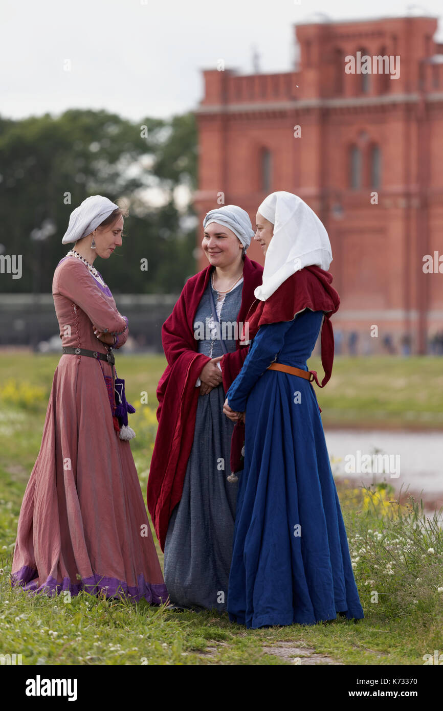 St. Petersburg, Russia - July 8, 2017: Women in medieval clothes during ...