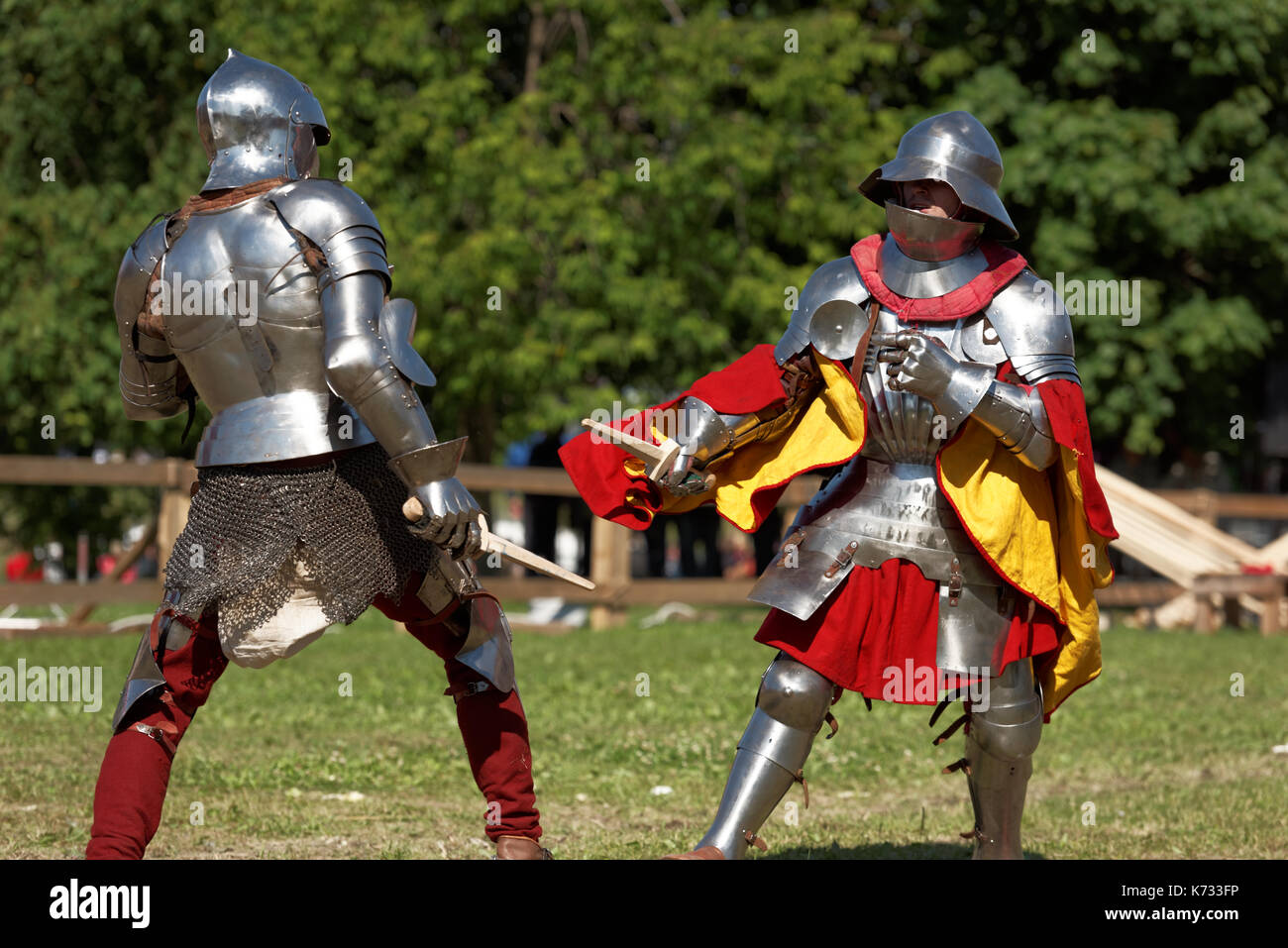 St. Petersburg, Russia - July 9, 2017: Armored knight fighting in the ...