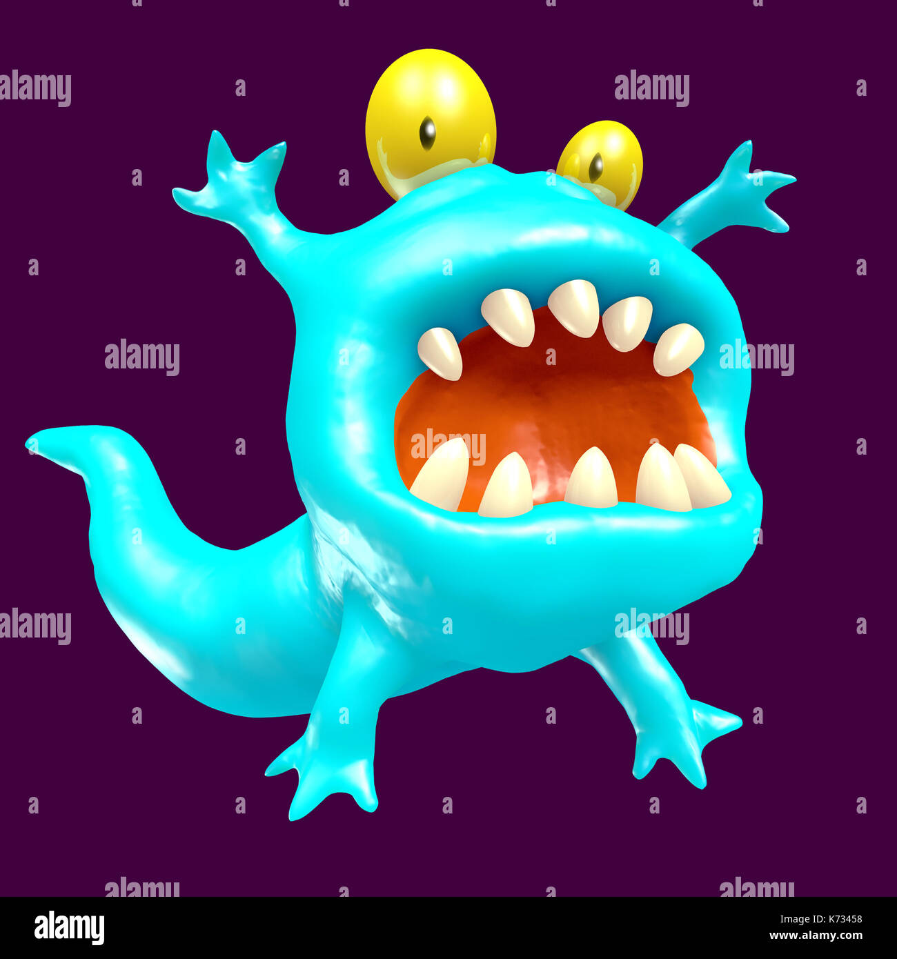 Cute blue tadpole monster. Funny emoticon character. 3D illustration ...