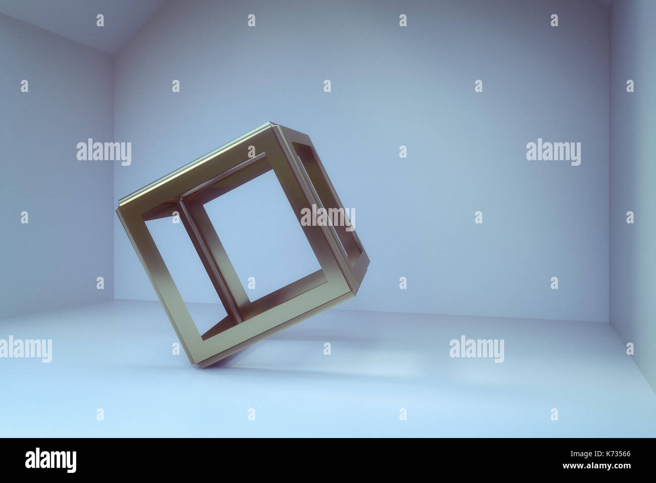 3D rendering of abstract cube frame in empty room Stock Photo - Alamy
