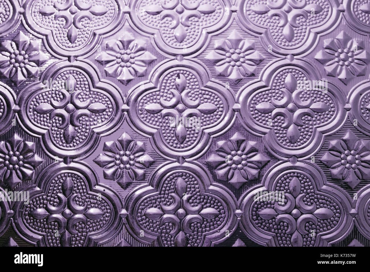 Purple Glass. Colored design glass background with floral motives Stock ...