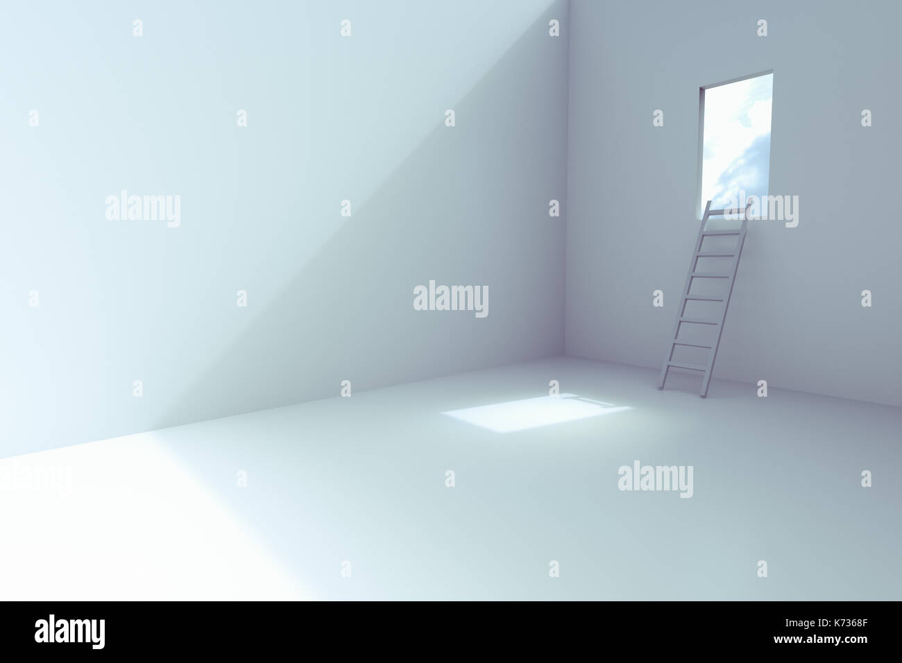 3d rendering of empty room with laddar and open window Stock Photo - Alamy