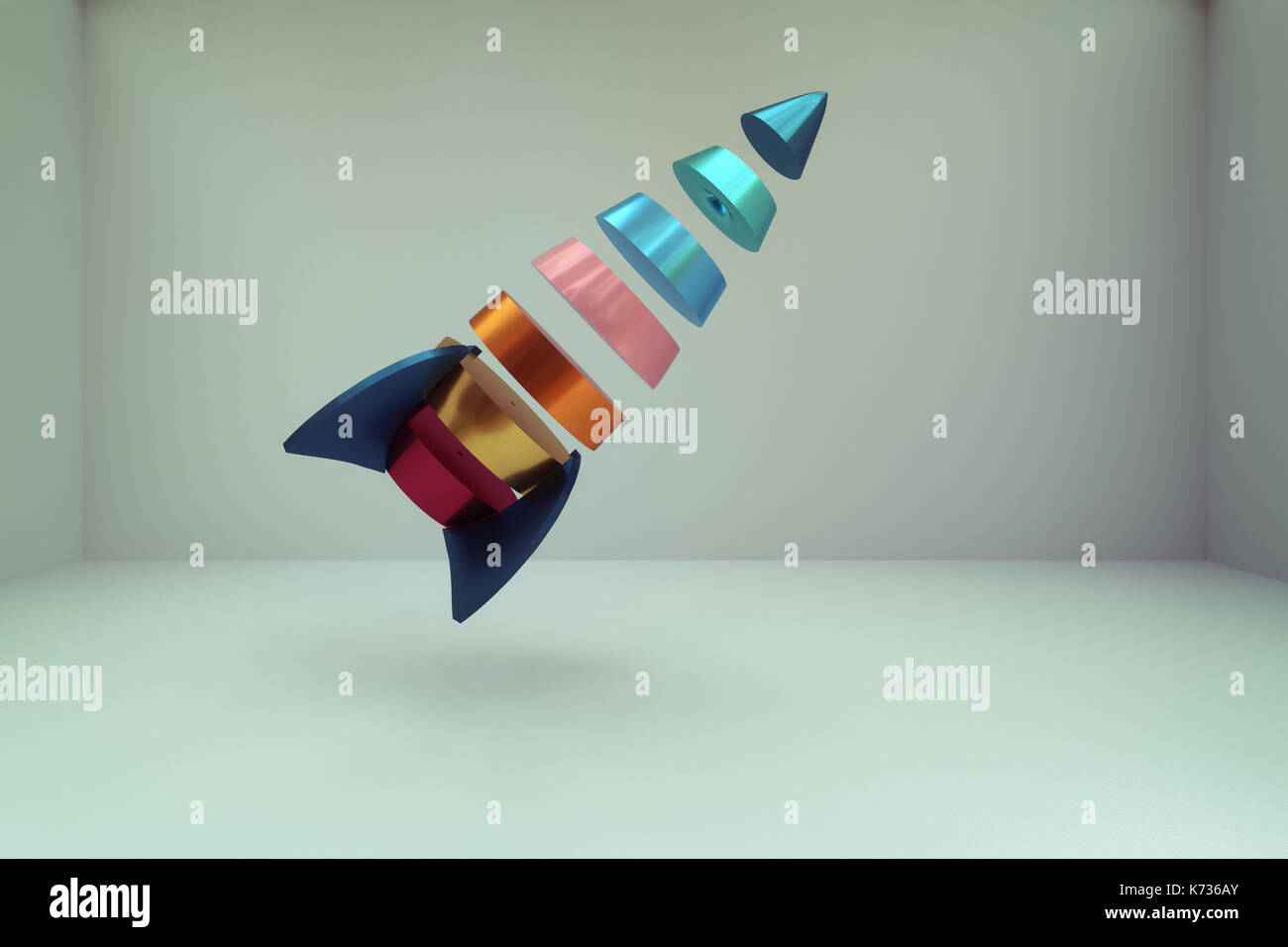 3d rendering of abstract rocket blocks in the room Stock Photo - Alamy