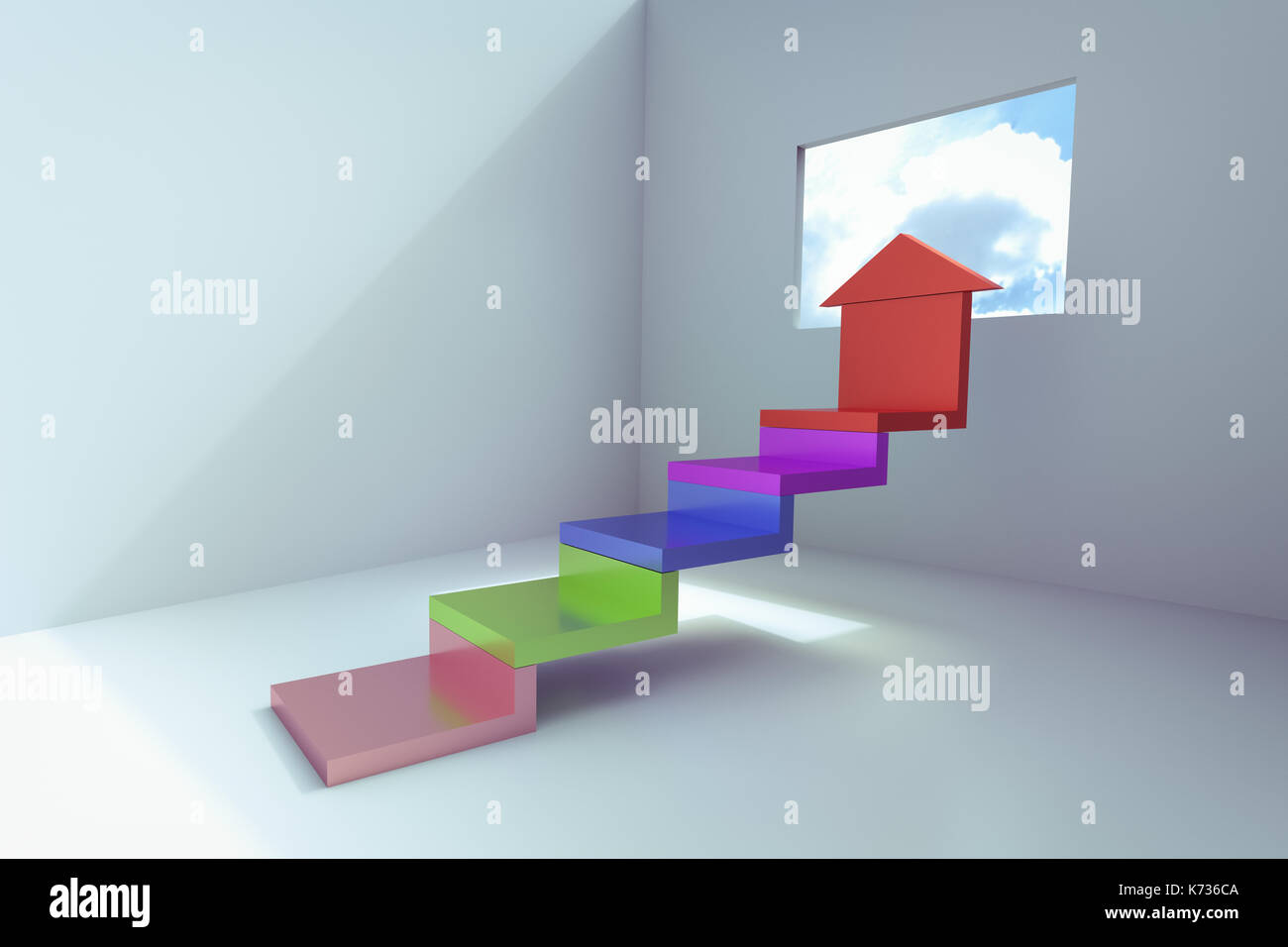 3d rendering of step arrow in room Stock Photo - Alamy