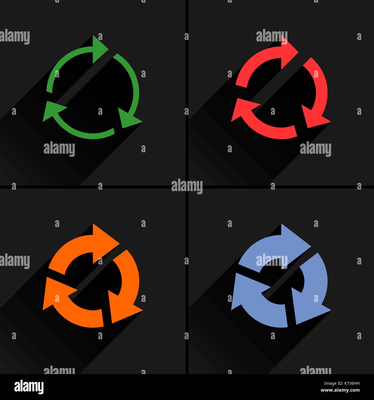 4 arrow icon. Set 03. Rotation, reset, repeat, reload, refresh sign. Color pictogram with black ...