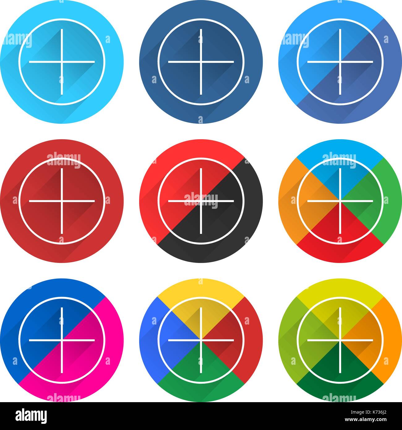 9 popular social network icon set with plus sign in circle with long ...