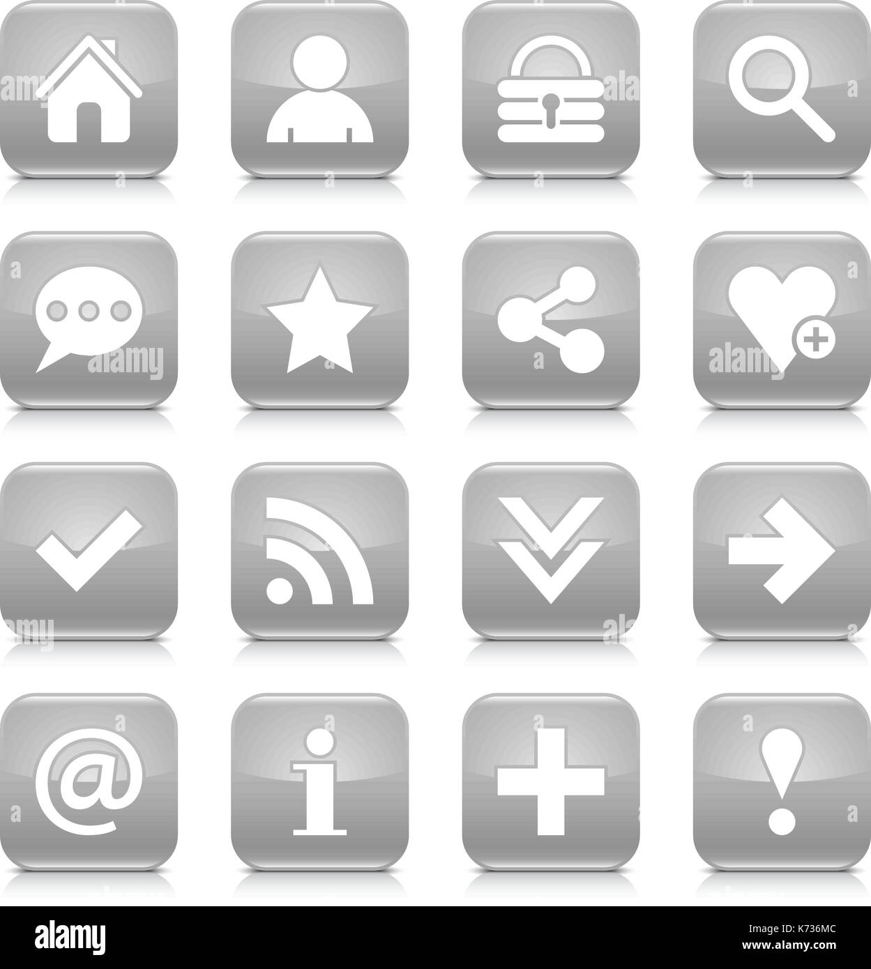 16 basic icon set 05. White sign on gray rounded square button with ...