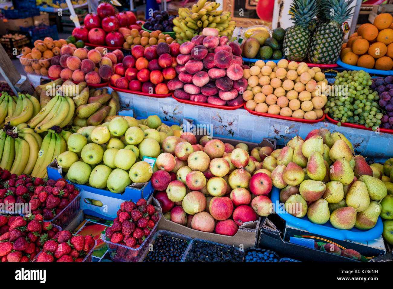 Fruit market with various colorful fresh fruits. Fresh fruits. Fruits ...