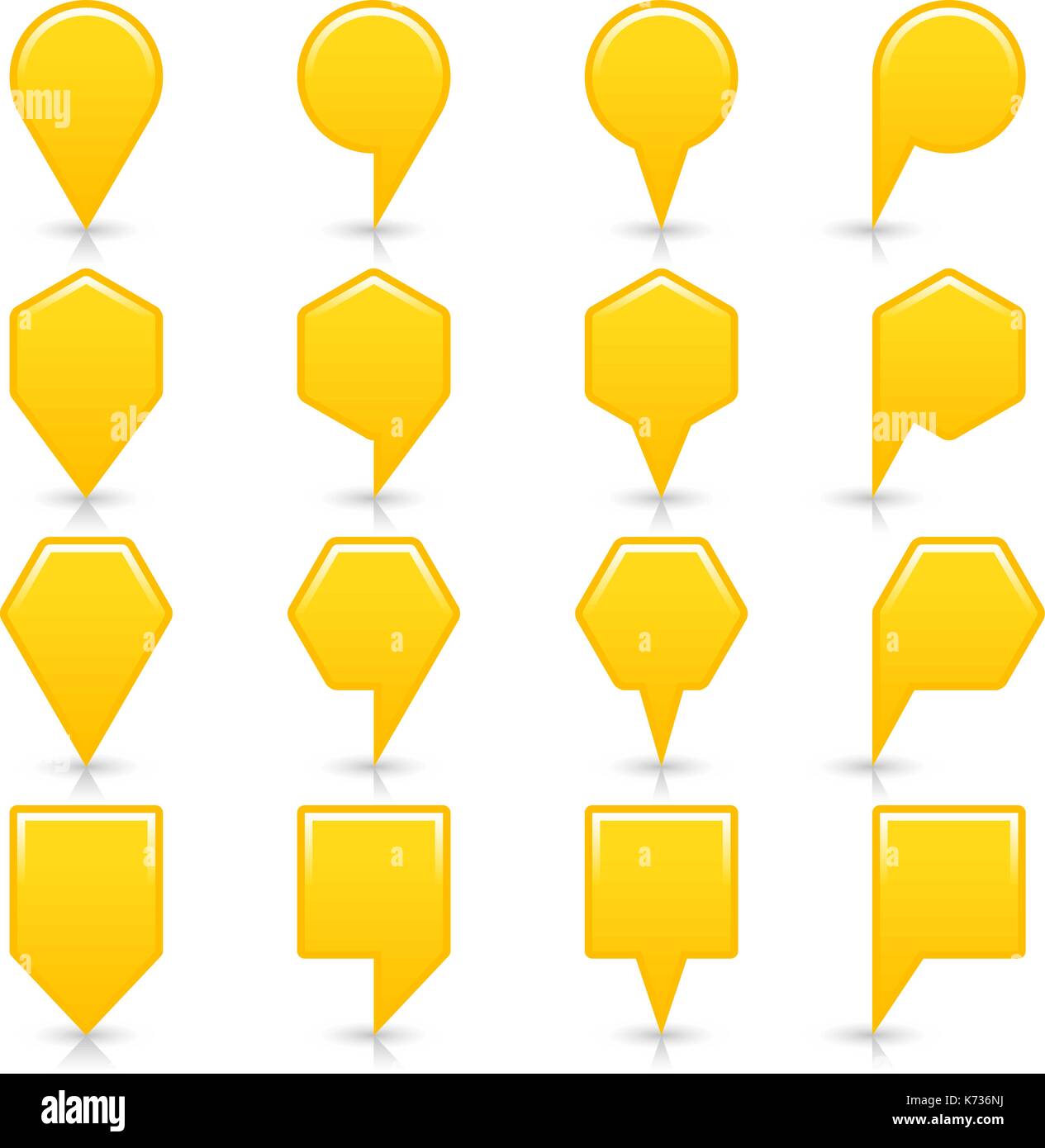 Flat yellow color map pin sign location icon with gray shadow and ...