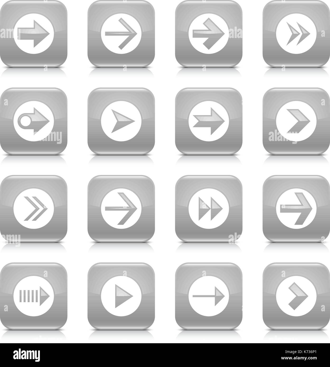 16 arrow icon set 03. White sign on gray rounded square button with ...