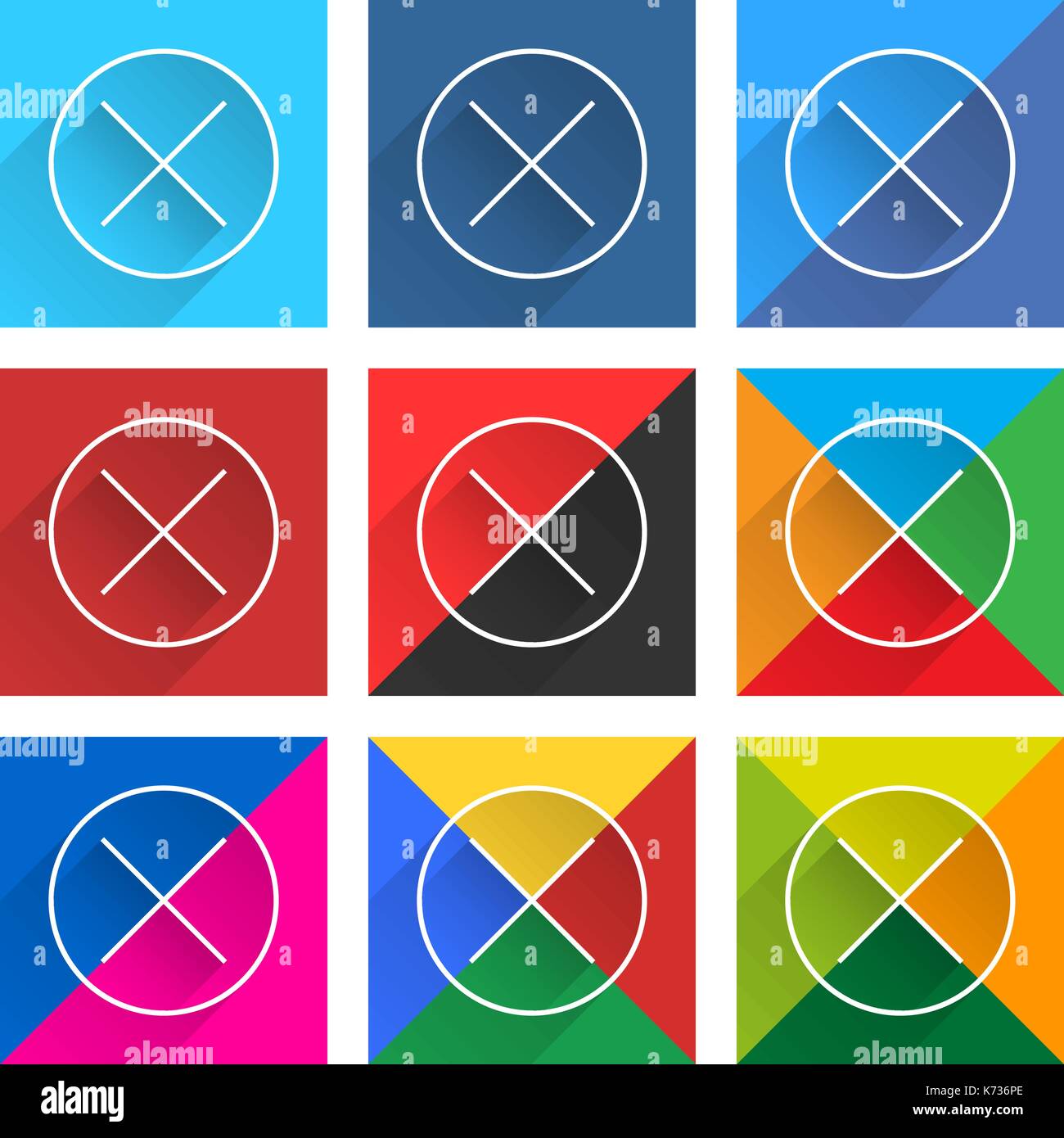 9 popular social network icon set with remove sign in circle with long ...