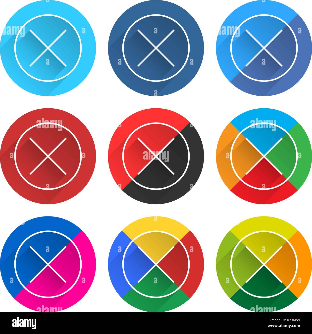 9 popular social network icon set with remove sign in circle with long ...