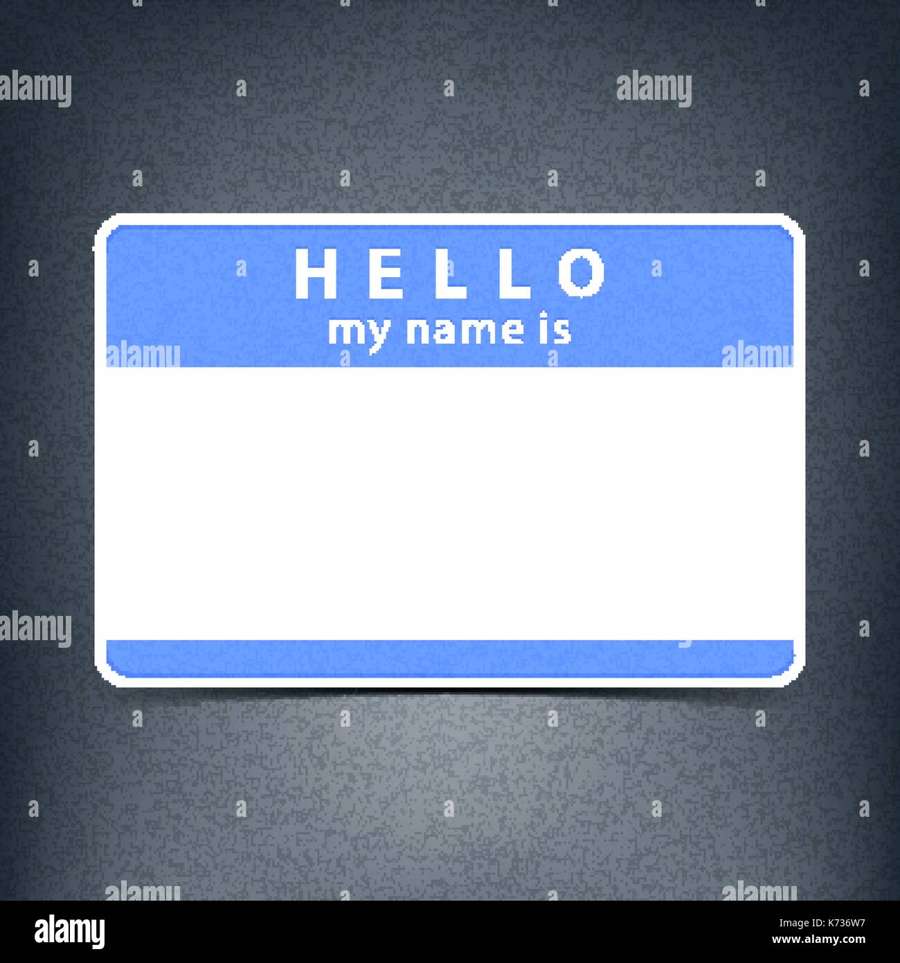 Blue blank name tag sticker HELLO my name is. Rounded rectangular badge ...