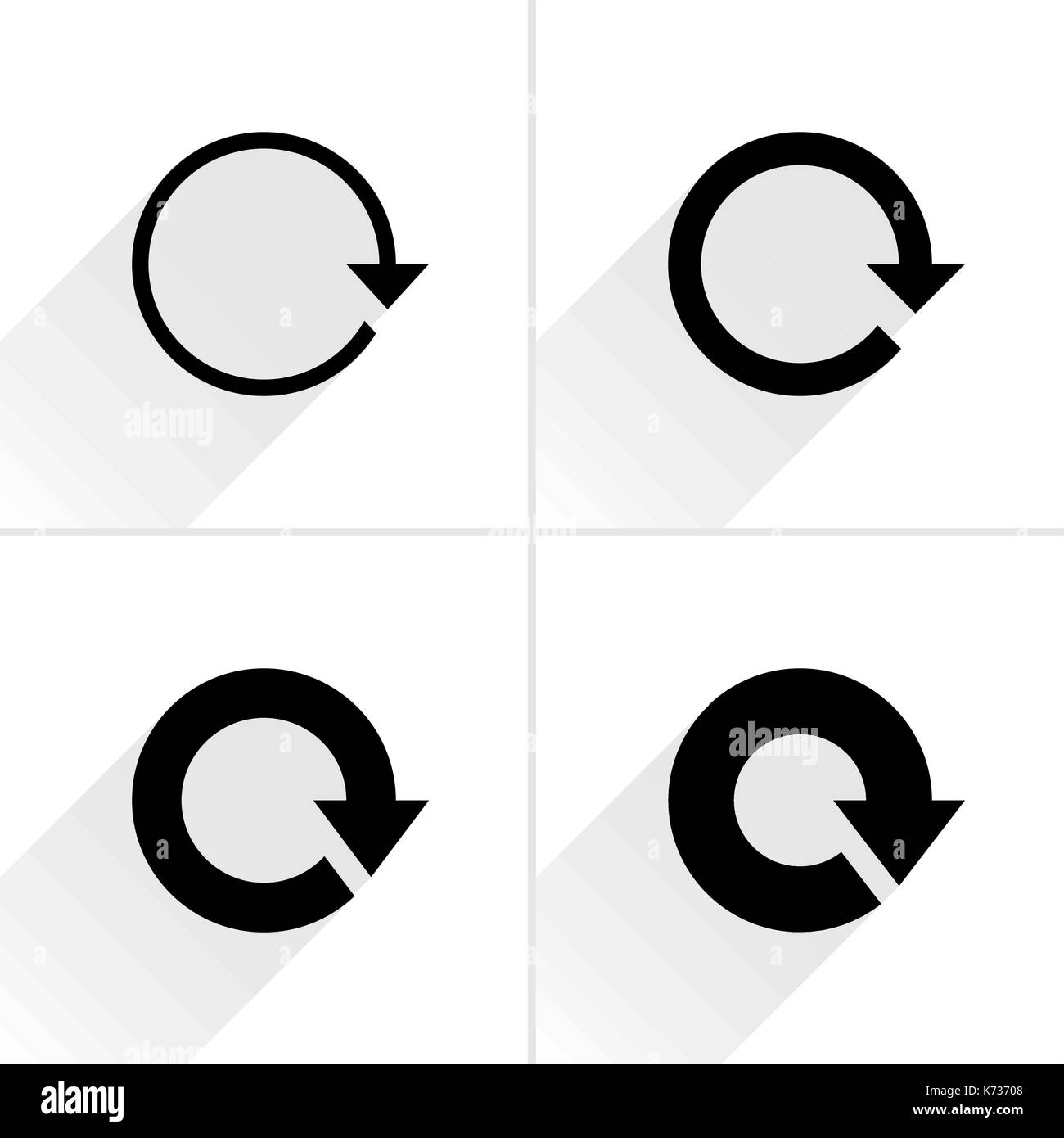 4 arrow icon. Set 01. Reload, refresh, rotation, reset, repeat sign. Black pictogram with gray ...