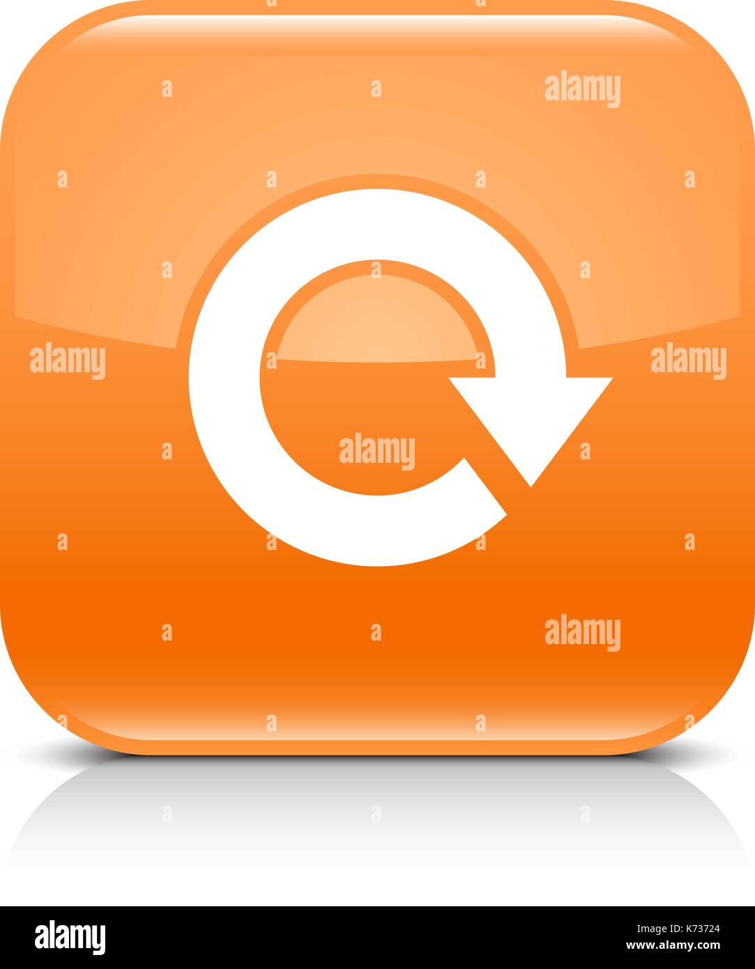 Orange icon with white arrow repeat, reload, refresh, rotation sign. Set 03. Rounded square ...