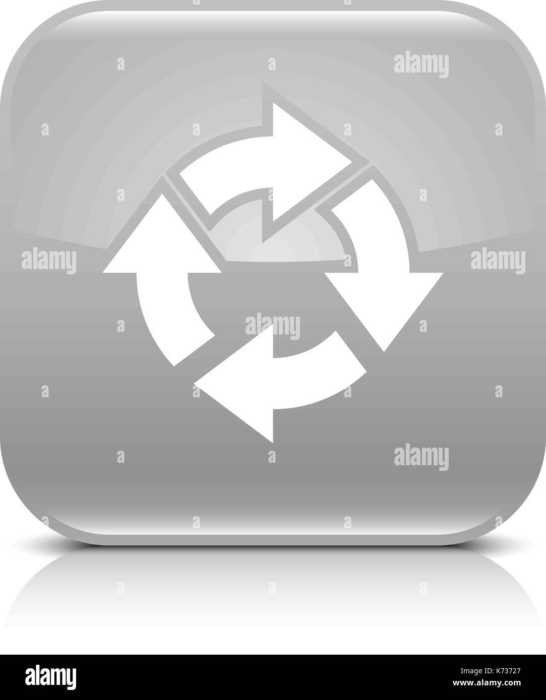 Gray icon with white arrow repeat, reload, refresh, rotation sign. Set 03. Rounded square button ...
