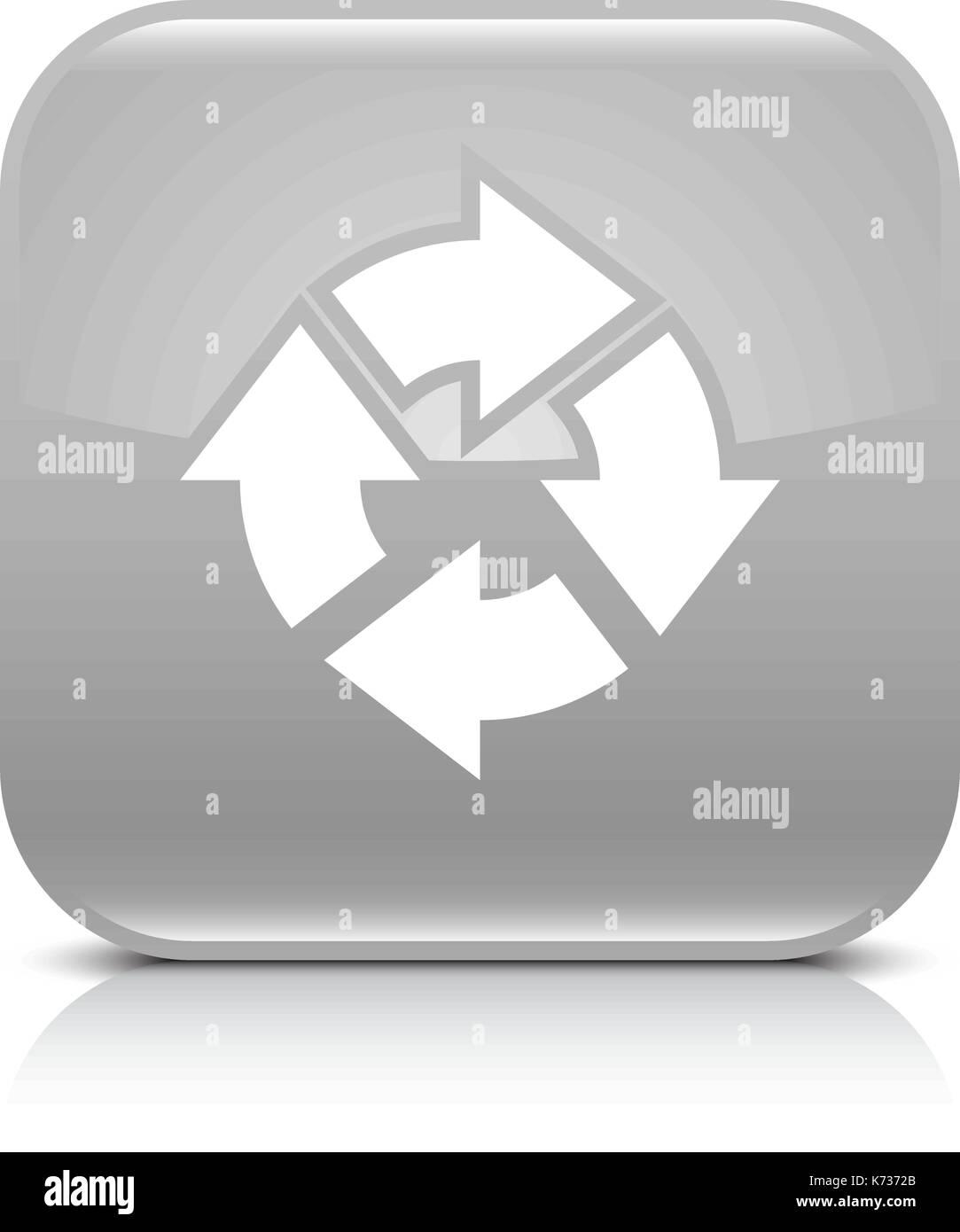 Gray icon with white arrow repeat, reload, refresh, rotation sign. Set 04. Rounded square button ...