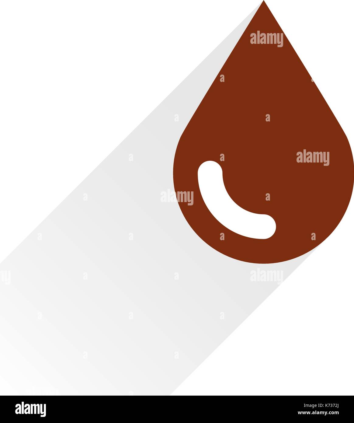 Brown color drop icon with gray long shadow on white background ...