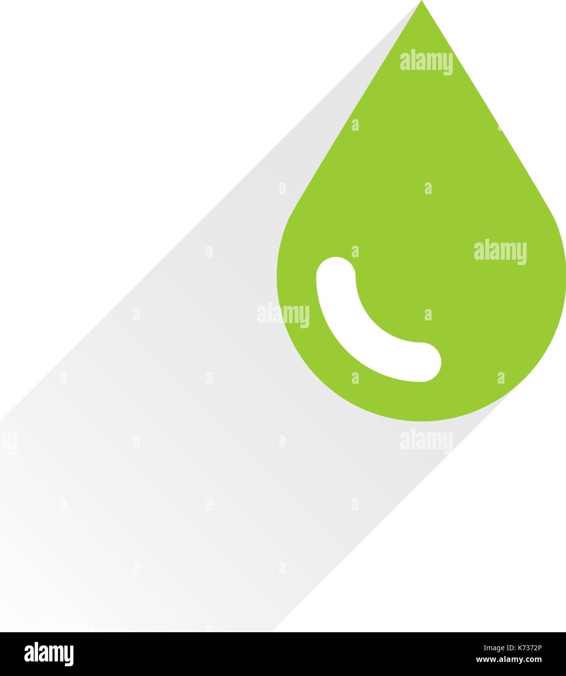 Green color drop icon with gray long shadow on white background ...
