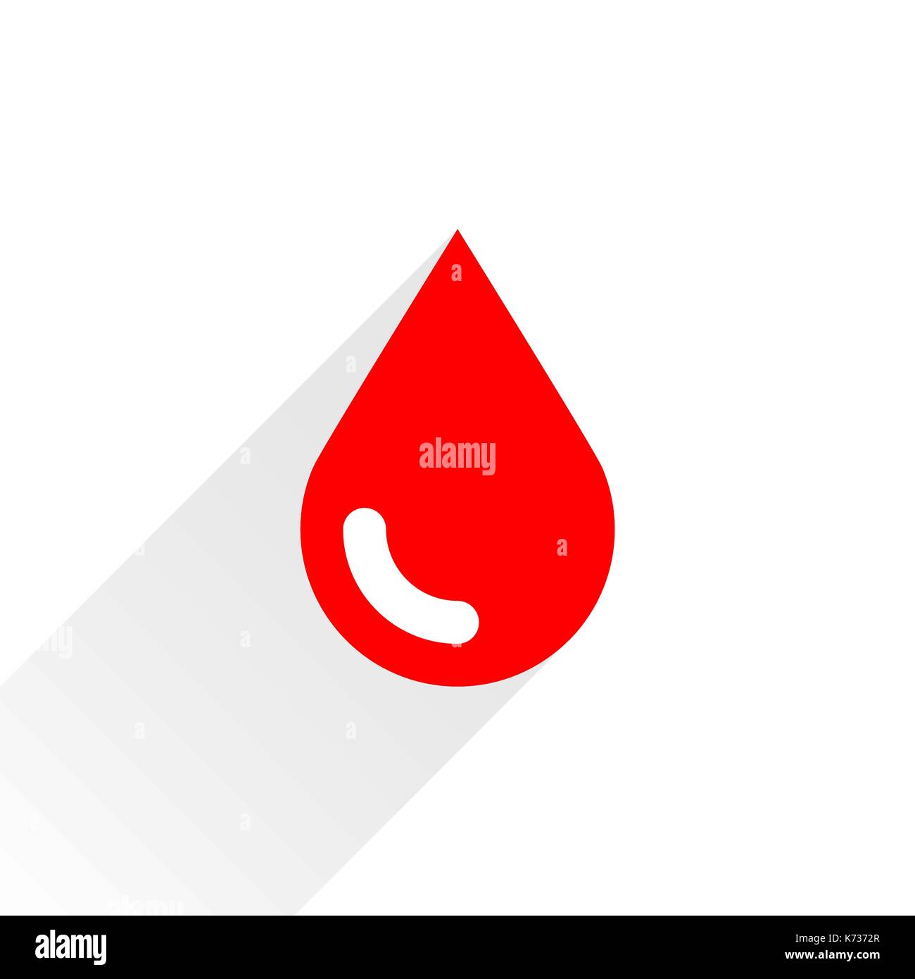 Red drop icon with gray long shadow on white background. Blood sign in ...