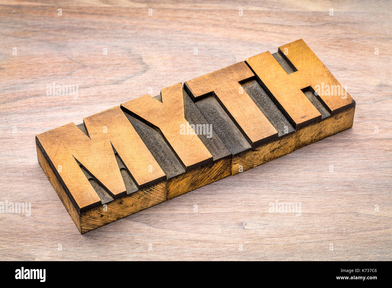 myth word abstract in letterpress wood type printing blocks Stock Photo ...