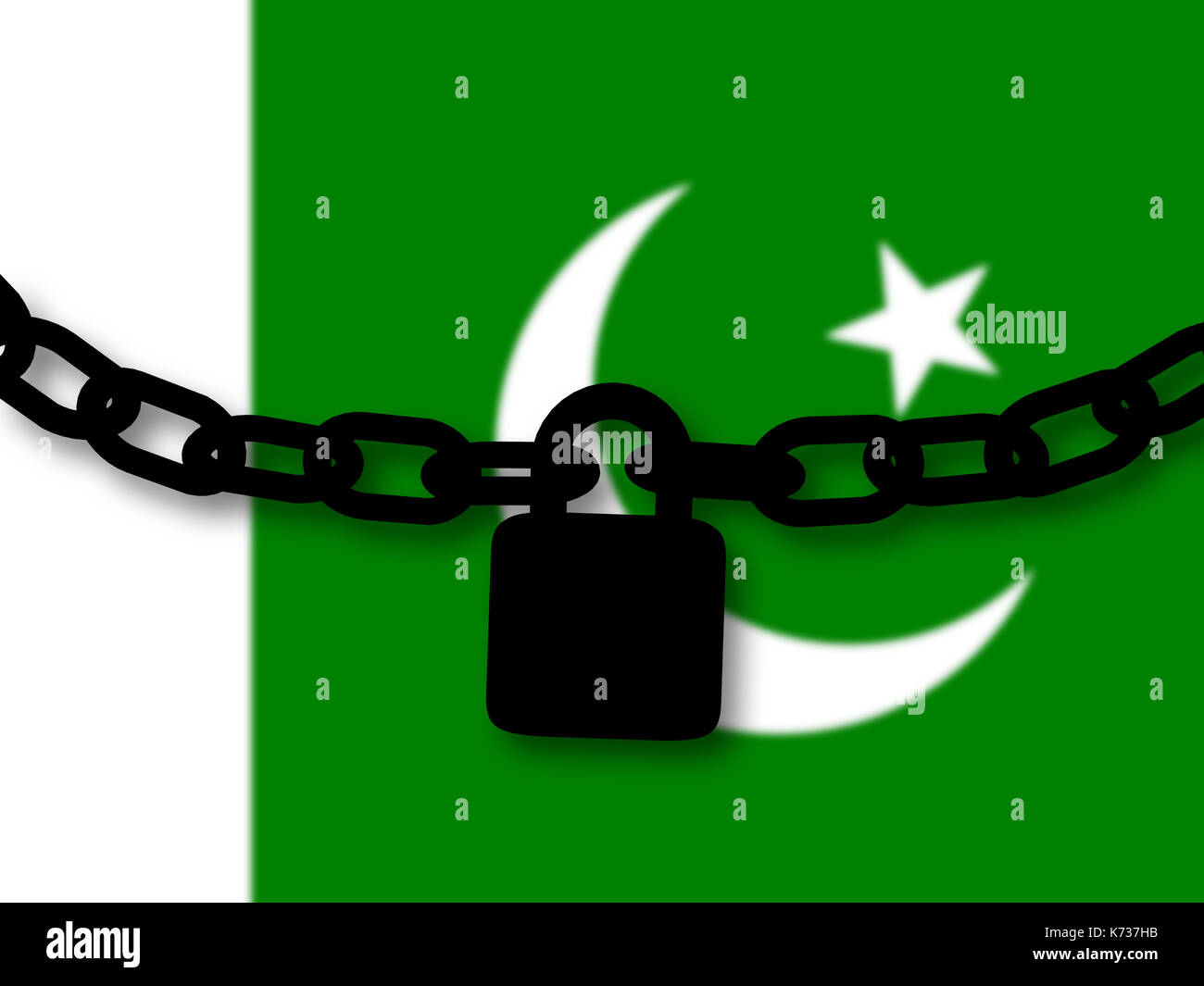 Pakistan security. Silhouette of a chain and padlock over national flag ...