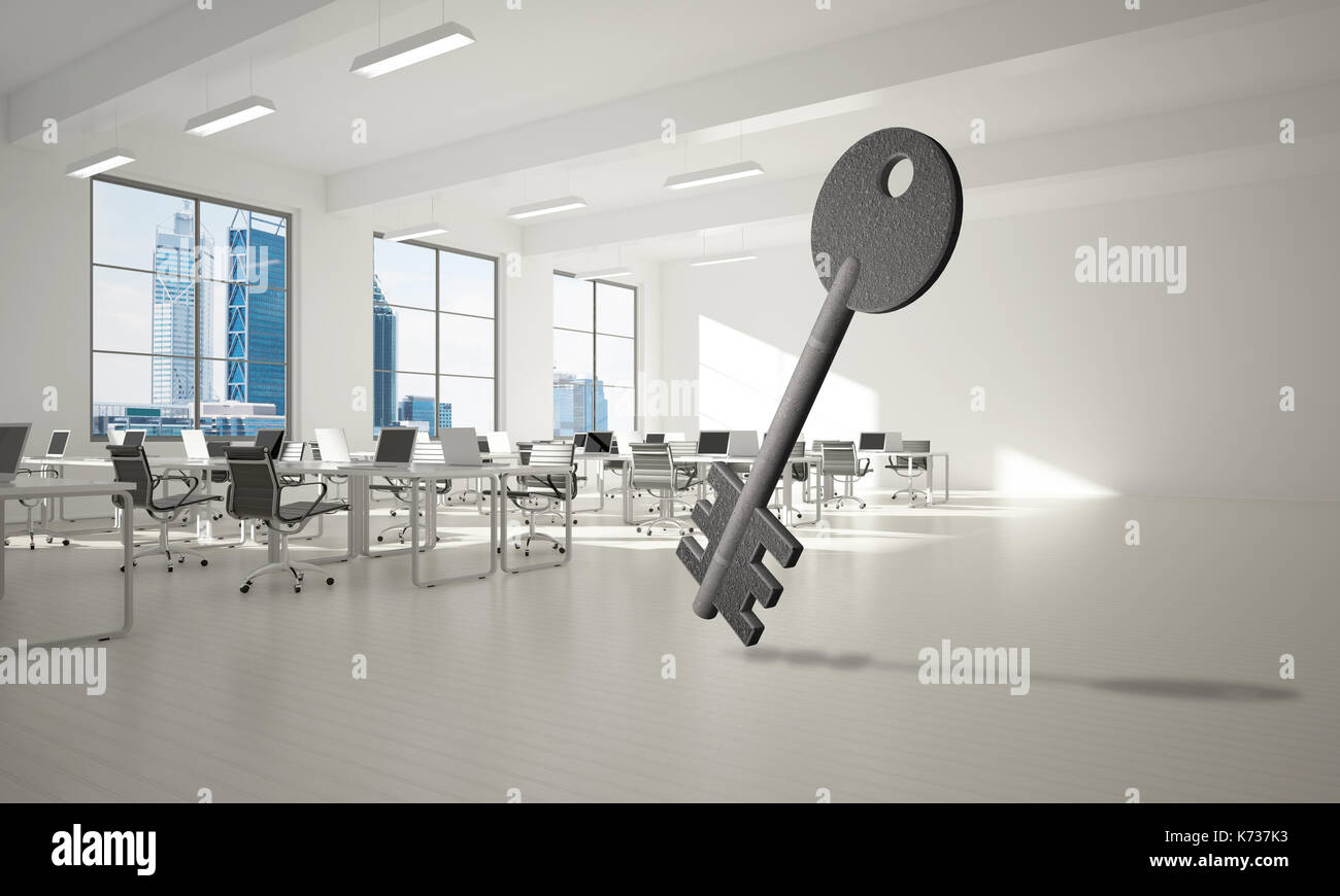 Conceptual background image of concrete key sign in modern office ...