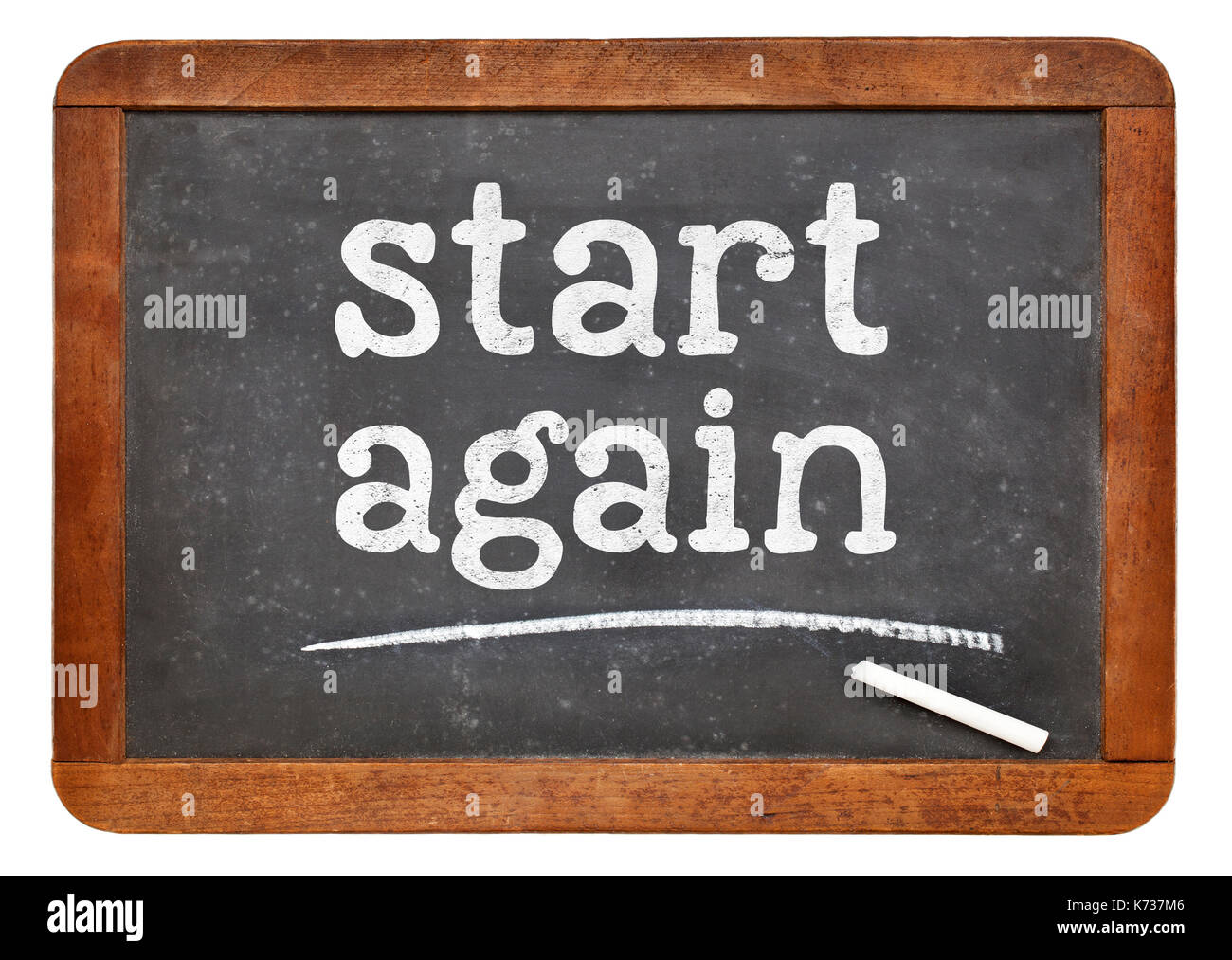 start again motivational sign - white chalk text on a vintage slate blackboard Stock Photo - Alamy